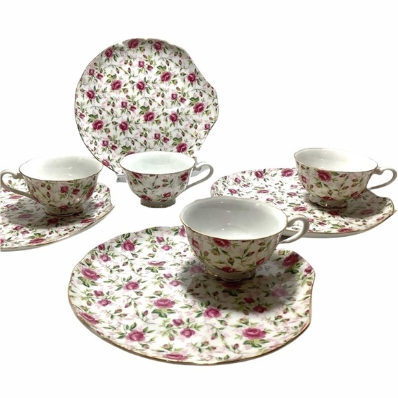 Lefton | Dining | 4 Sets Vintage Leftons China Rose Chintz Snack Sets ...